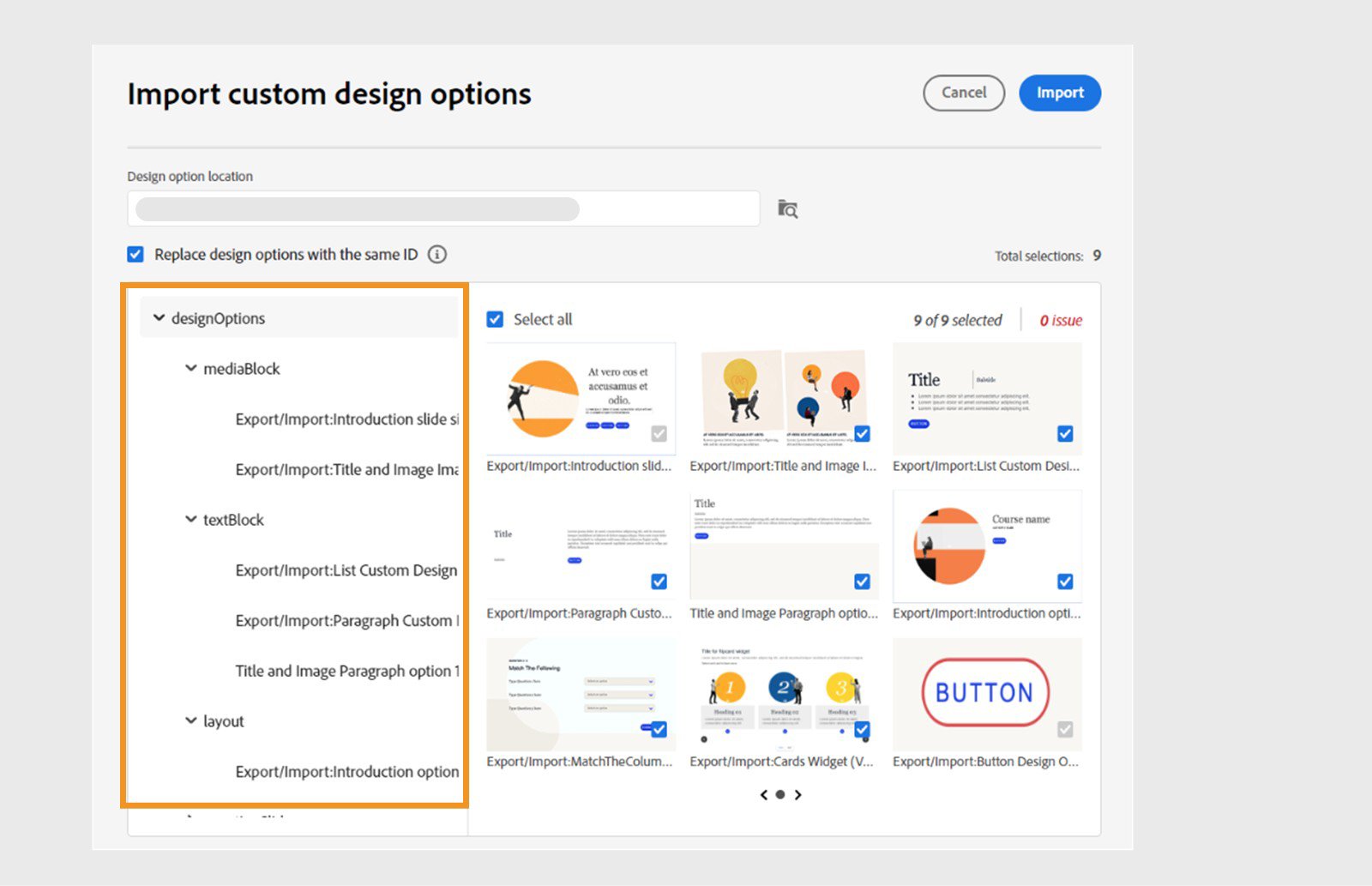Import a custom design option Import a custom design option